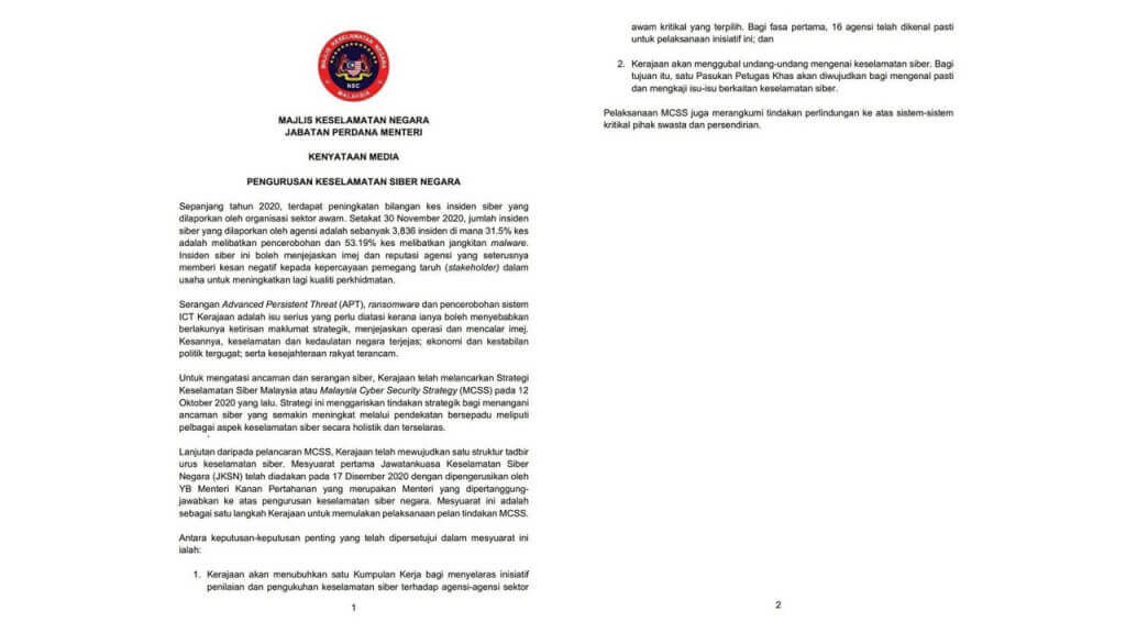 Pasukan Petugas Khas Kenal Pasti Isu Keselamatan Siber Bakal Diwujud - MKN - Malaysiaaktif