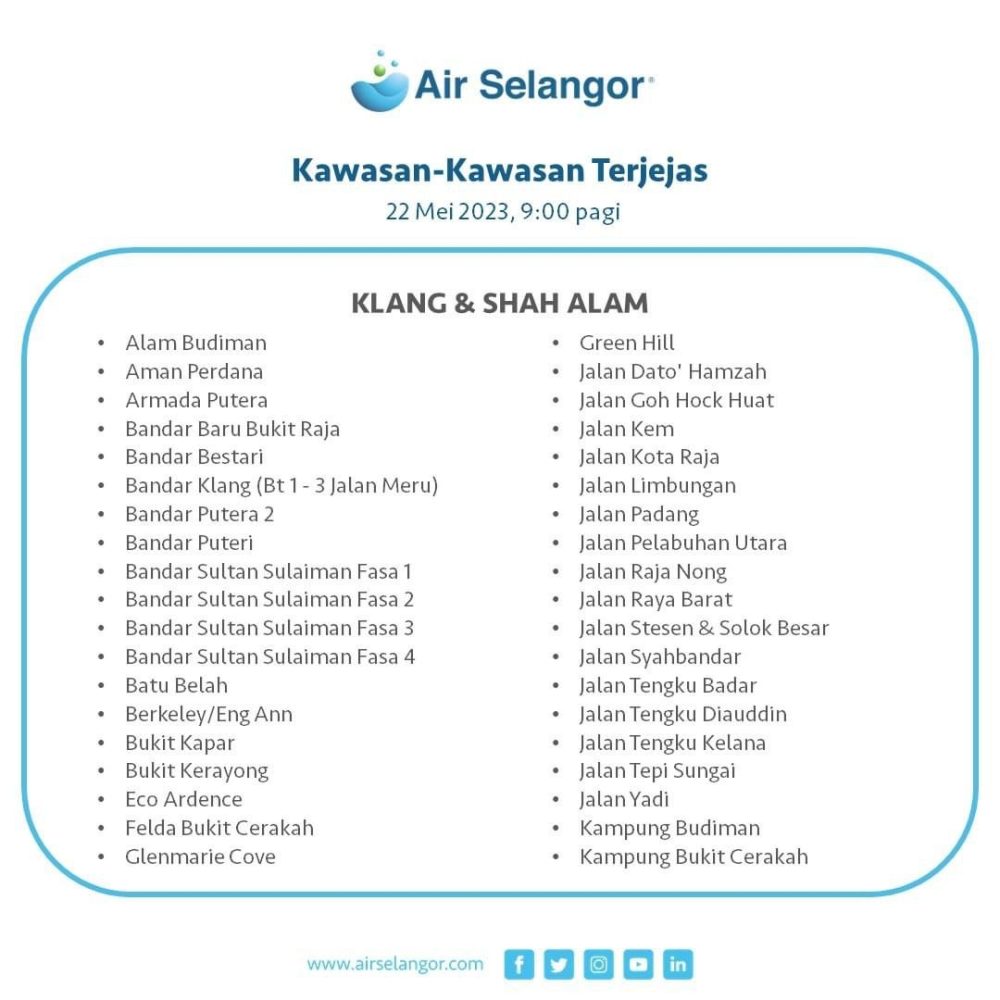99 Kawasan Di Selangor Bakal Terjejas Bekalan Air Pada 22 Mei - Malaysiaaktif
