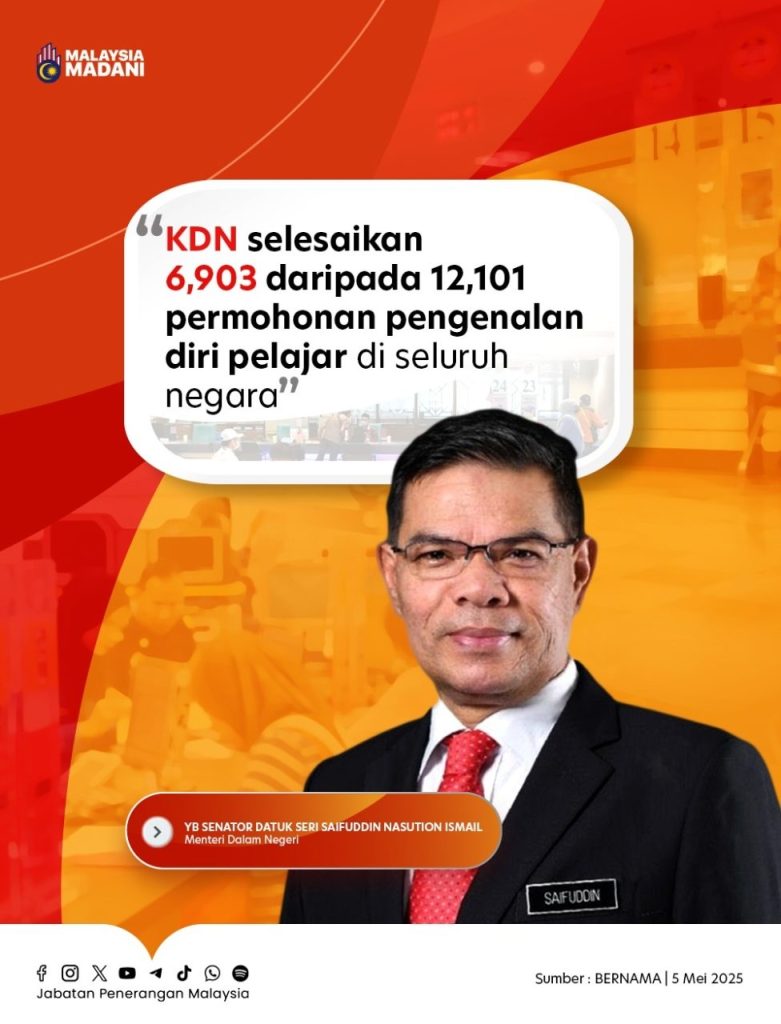 KDN Selesaikan 6,903 Daripada 12,101 Permohonan Pengenalan Diri Pelajar Di Seluruh Negara ...