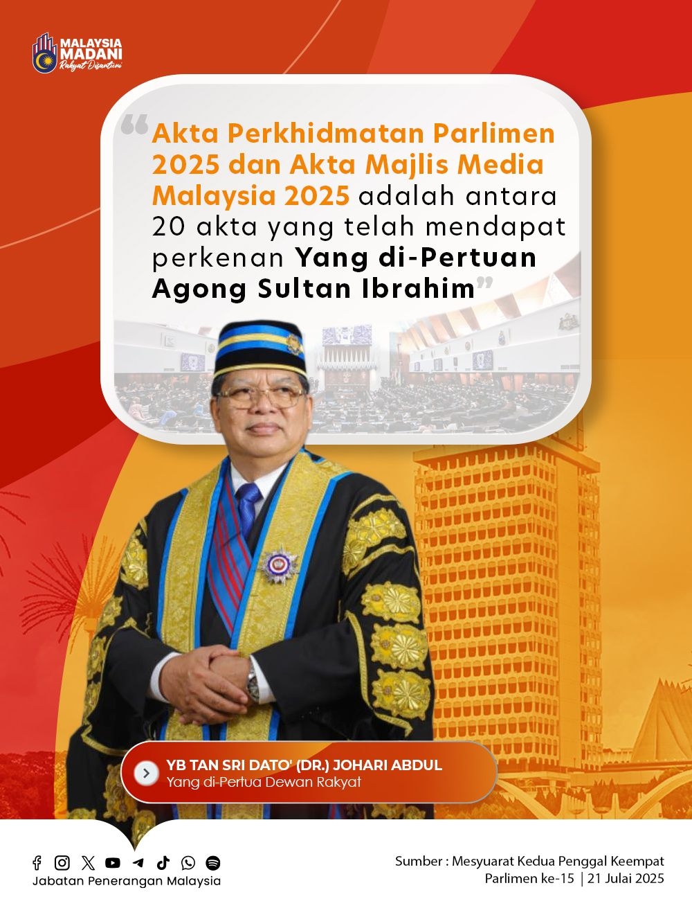 Akta Perkhidmatan Parlimen 2025 Dan Akta Majlis Media Malaysia 2025 Adalah Antara 20 Akta Yang ...